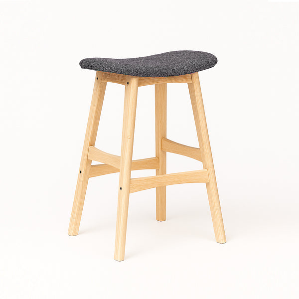 Gangnam : Bar Stool Natural Frame Charcoal Fabric Seat